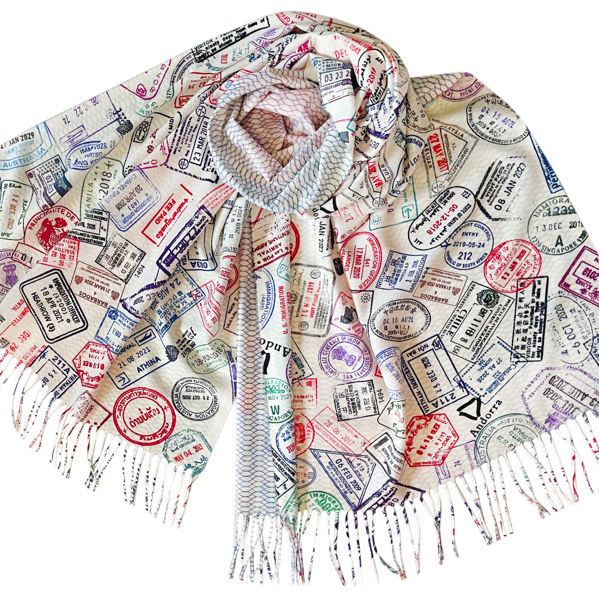 Traveler scarf, Scarf with passport stamps (Full print), Flight attend ...