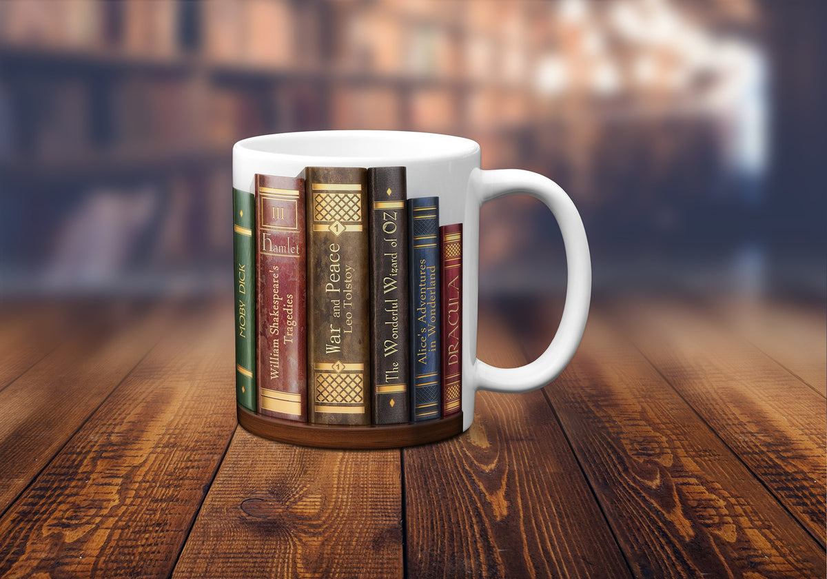 Bookshelf Mug. Coffee Mug with the famous books' titles, Bookish Gift ...