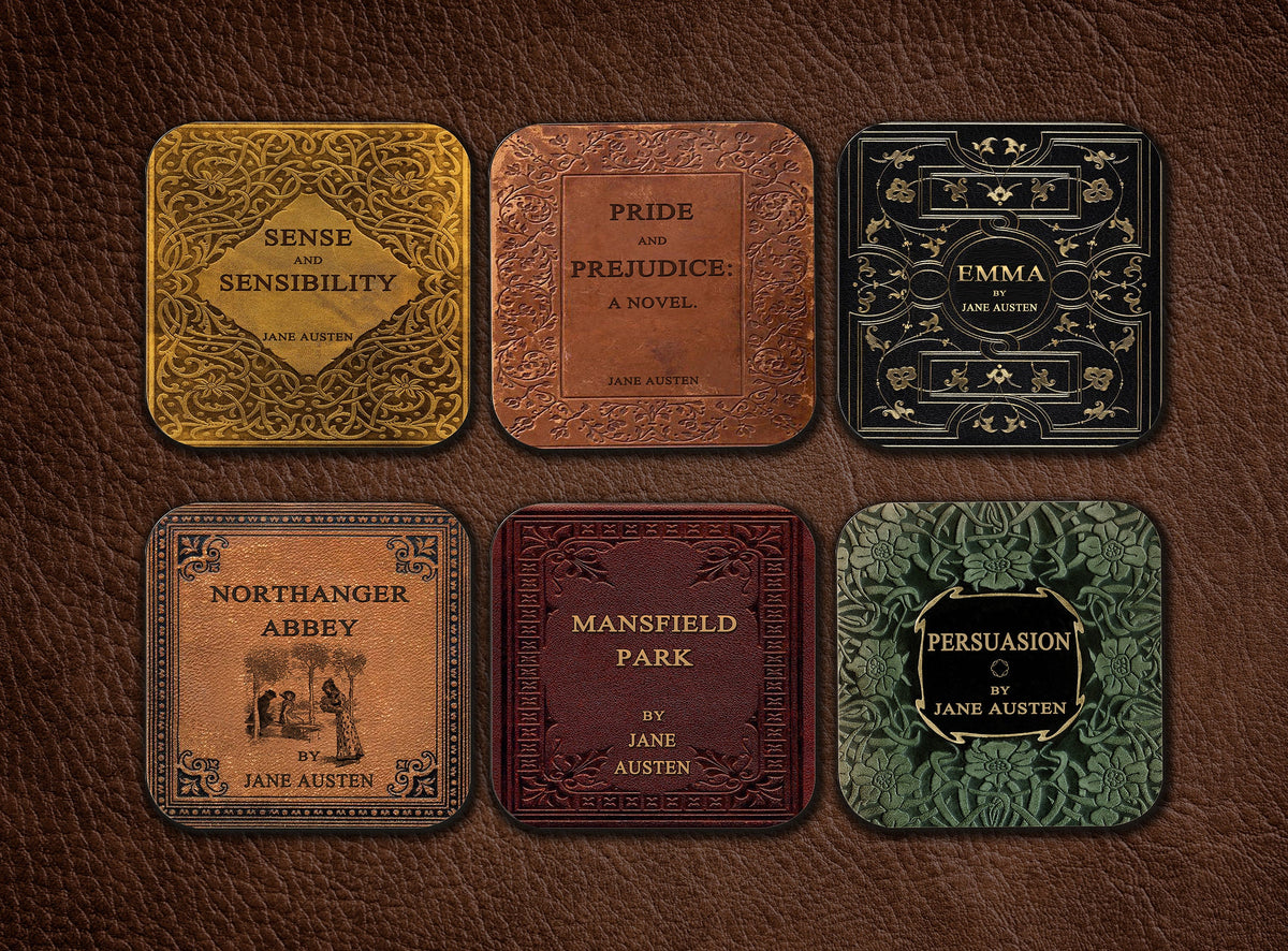 6 coasters with Complete Novels of Jane Austen. Six Coffee Mug Coaster ...