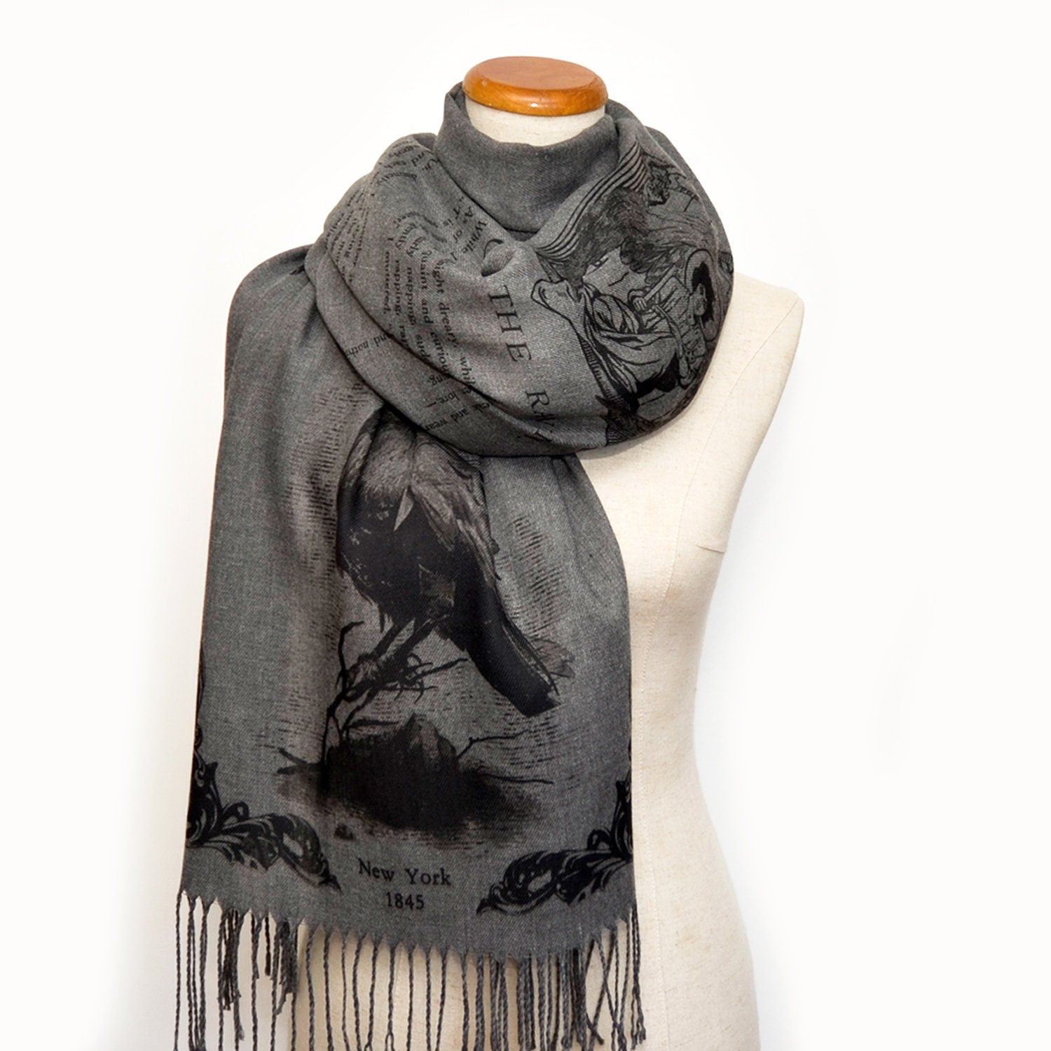 The Raven by Edgar Allan Poe Shawl Scarf Wrap (Heather Gray ...
